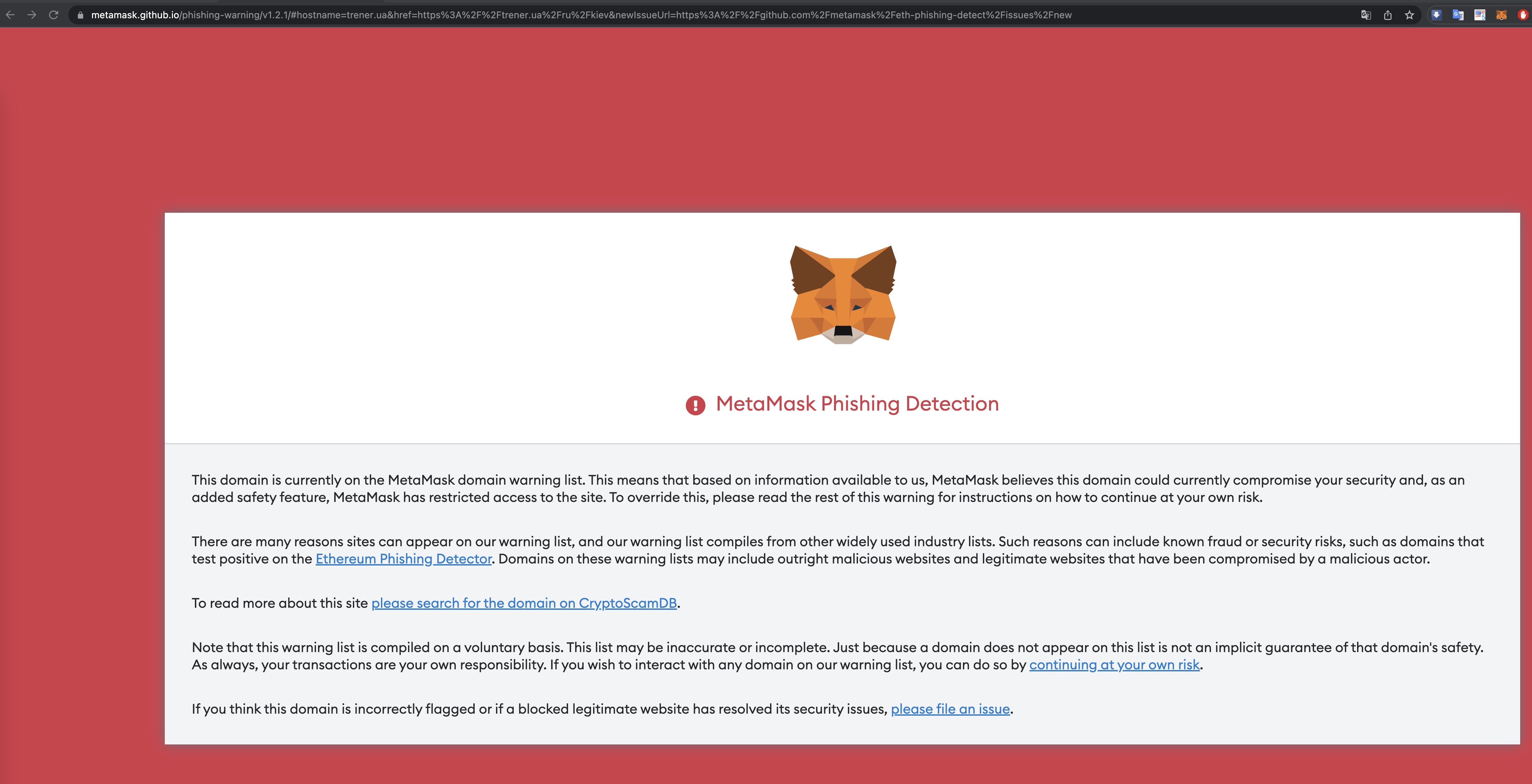 [Legitimate Site Blocked] trener.ua · Issue #9737 · MetaMask/eth-phishing-detect · GitHub