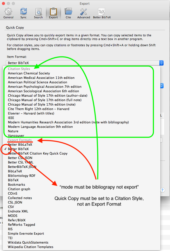 Error converting formatted bibliography to markdown: Error: mode must be bibliograpy, not export ...