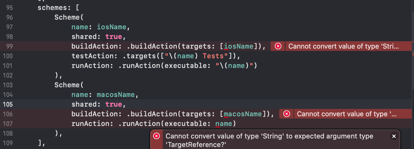 buildAction, targets, and runAction do not allow String variables · Issue #3910 · tuist/tuist ...