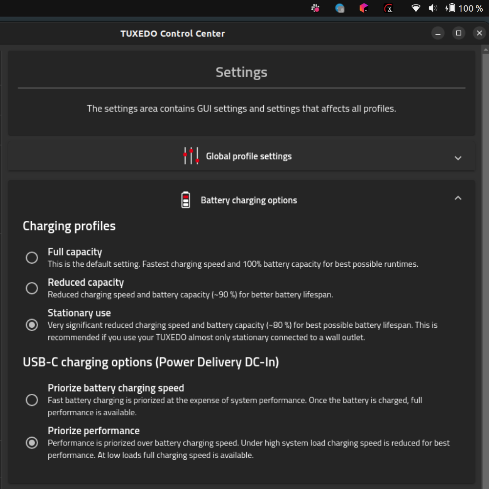 "Stationary use" charging profile still charges battery to 100% · Issue #268 · tuxedocomputers ...