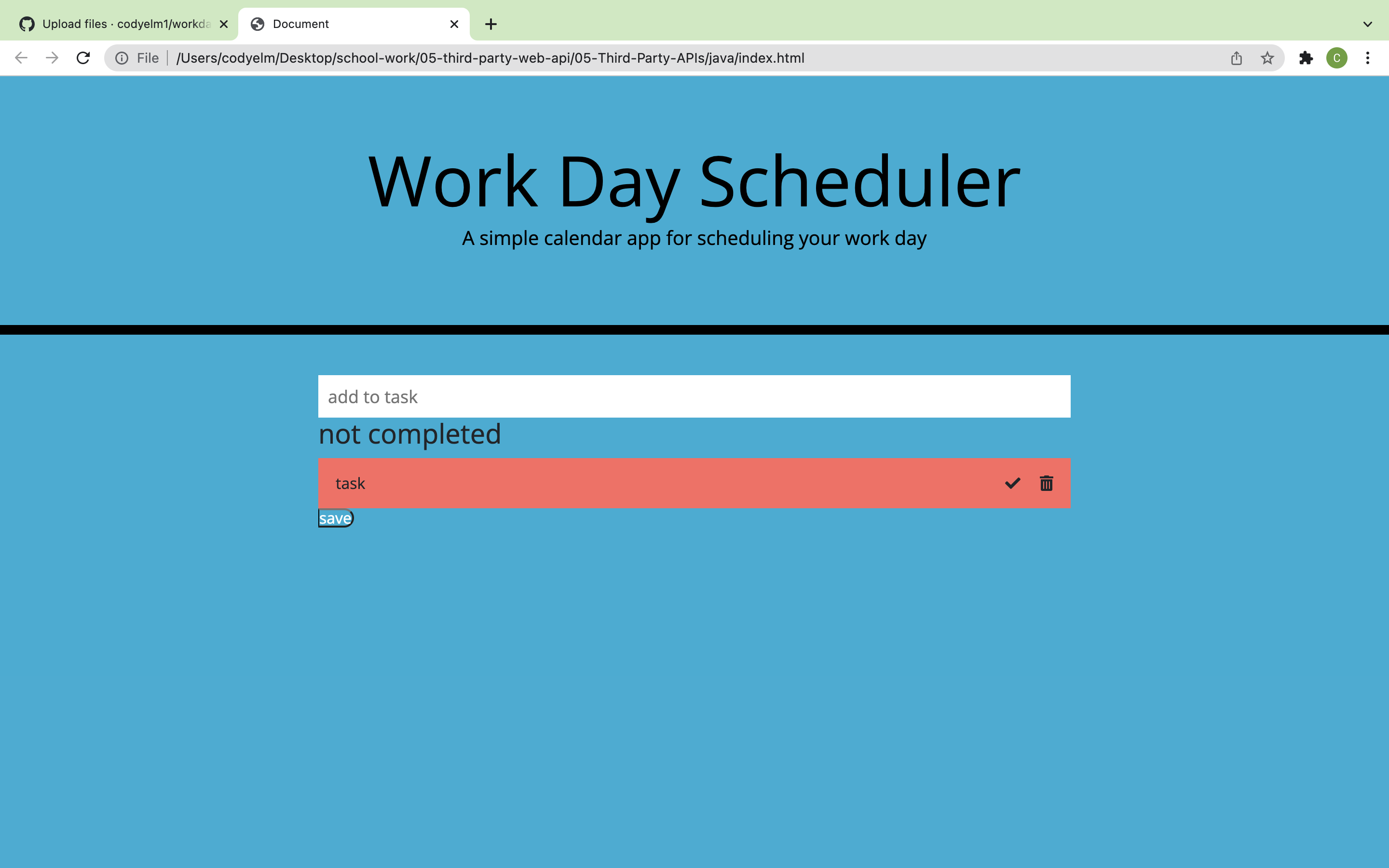 GitHub - codyelm1/workday-planner: keeping track of tasks through out ...