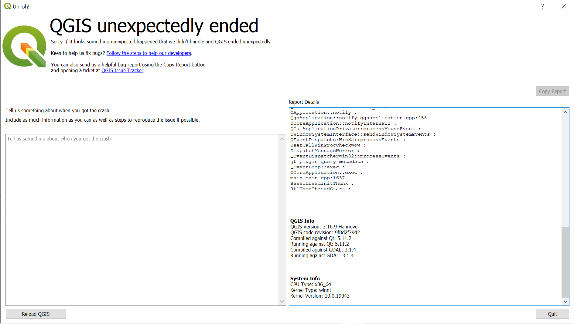 Bug/Crash about "QGIS unexpectedly ended" · Issue #44534 · qgis/QGIS · GitHub
