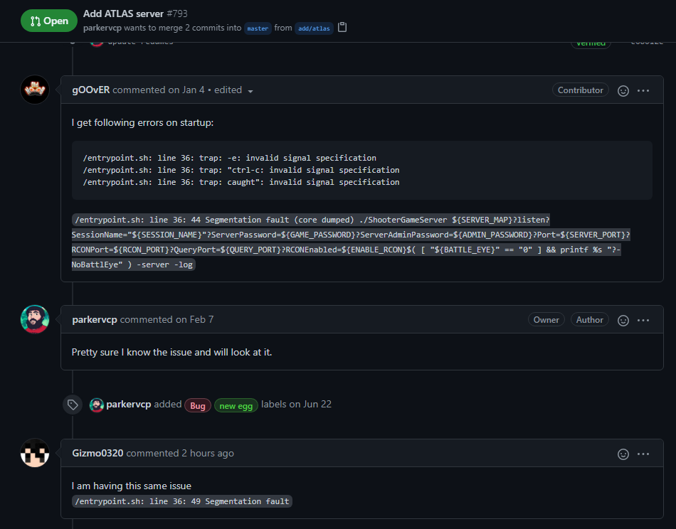 [Bug]: Atlas not Starting · Issue #1329 · pelican-eggs/eggs · GitHub