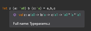 type parameters in tooltip can be bogus / inconsistent with whole signature when 'a is used for ...