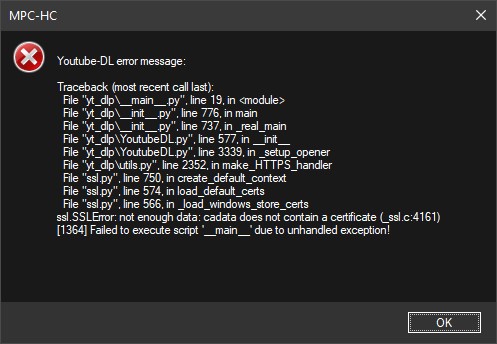 yt-dlp fails · Issue #1320 · clsid2/mpc-hc · GitHub