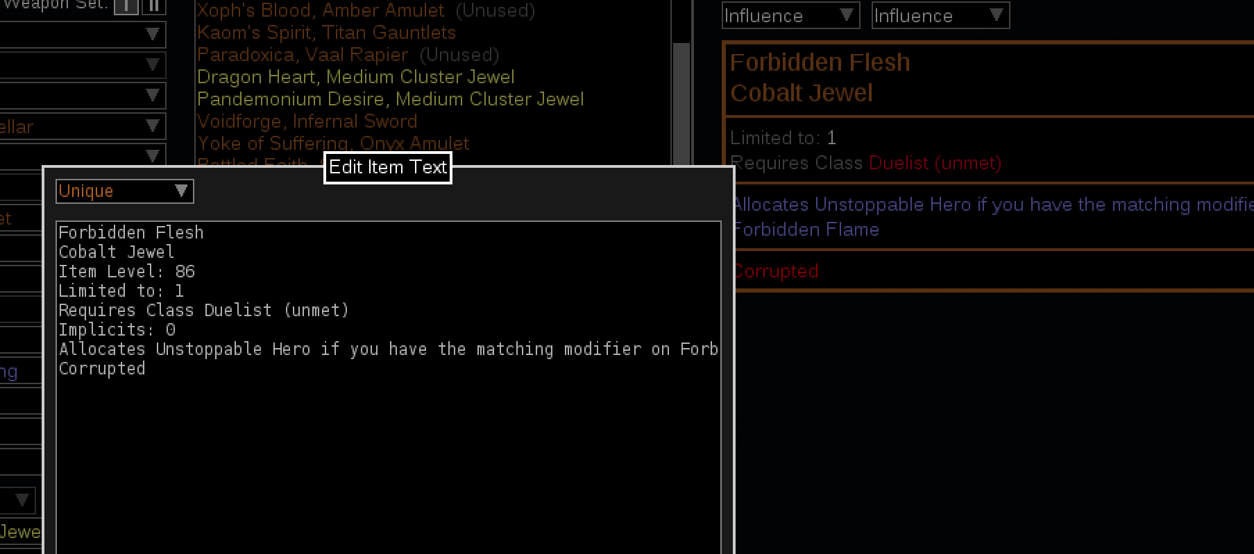 Importing Flesh/Flame jewels on wrong class causes them to not properly recognize class. · Issue ...