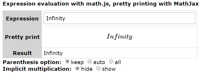 Dealing with Infinity in parse · Issue #1842 · josdejong/mathjs · GitHub