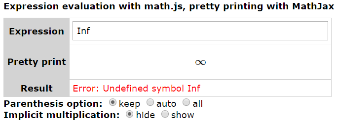 Dealing with Infinity in parse · Issue #1842 · josdejong/mathjs · GitHub