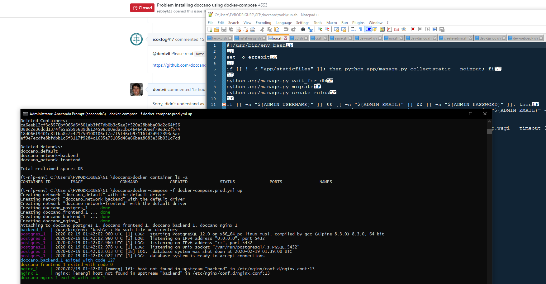 Problem installing doccano using docker-compose · Issue #553 · doccano/doccano · GitHub