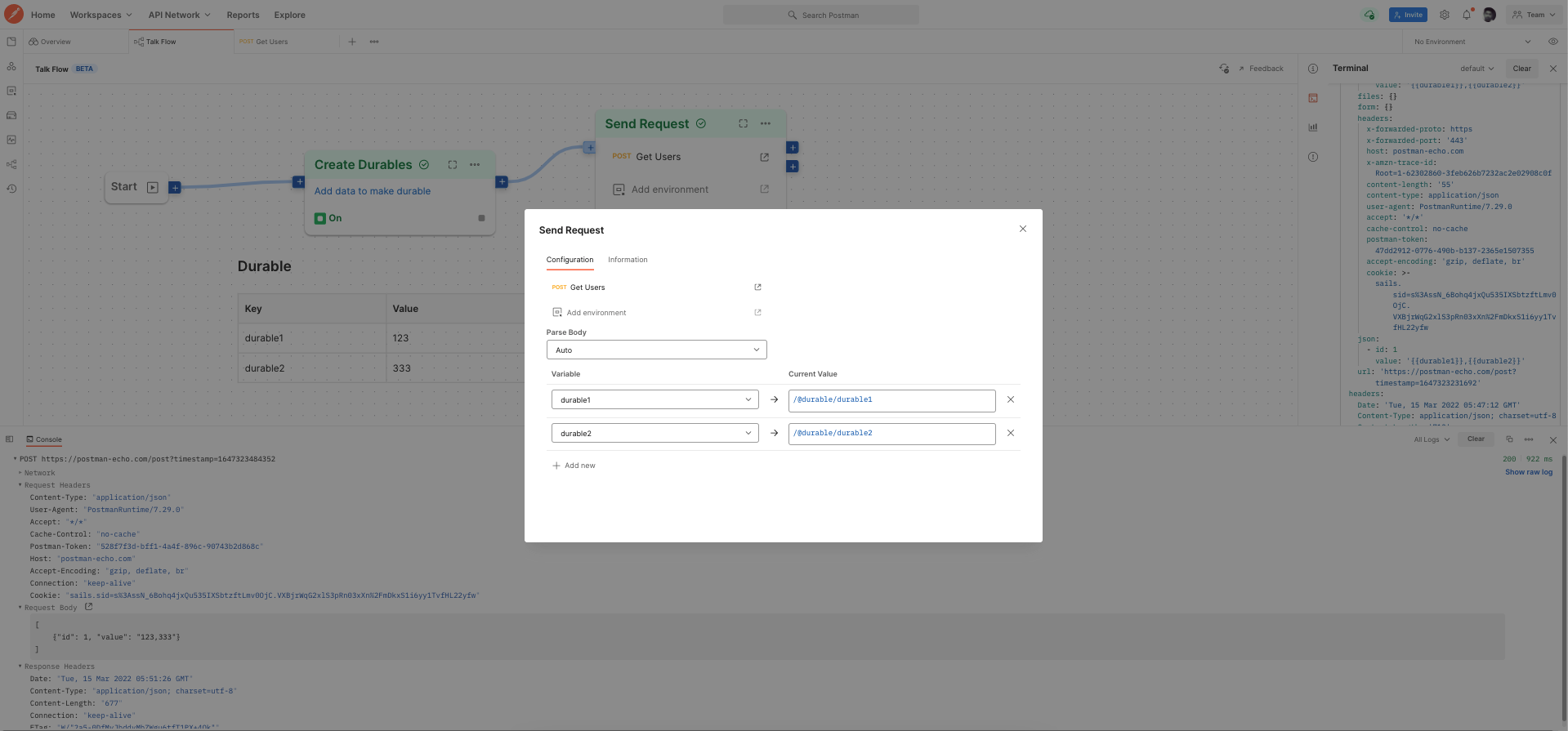 Combining Durables · Postmanlabs Postman Flows · Discussion 279 · Github 
