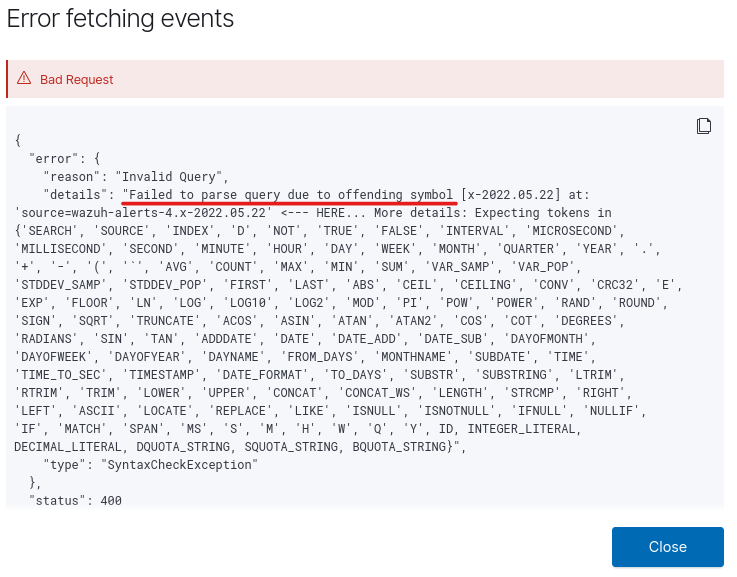[BUG] Event Analytics not showing up data when index name contains dots using back ticks (Wazuh ...