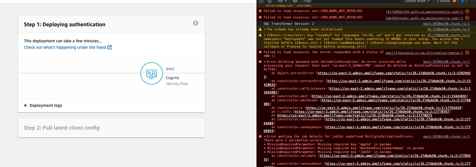 Imported auth resource with delete protection hangs on unlink deployment · Issue #855 · aws ...