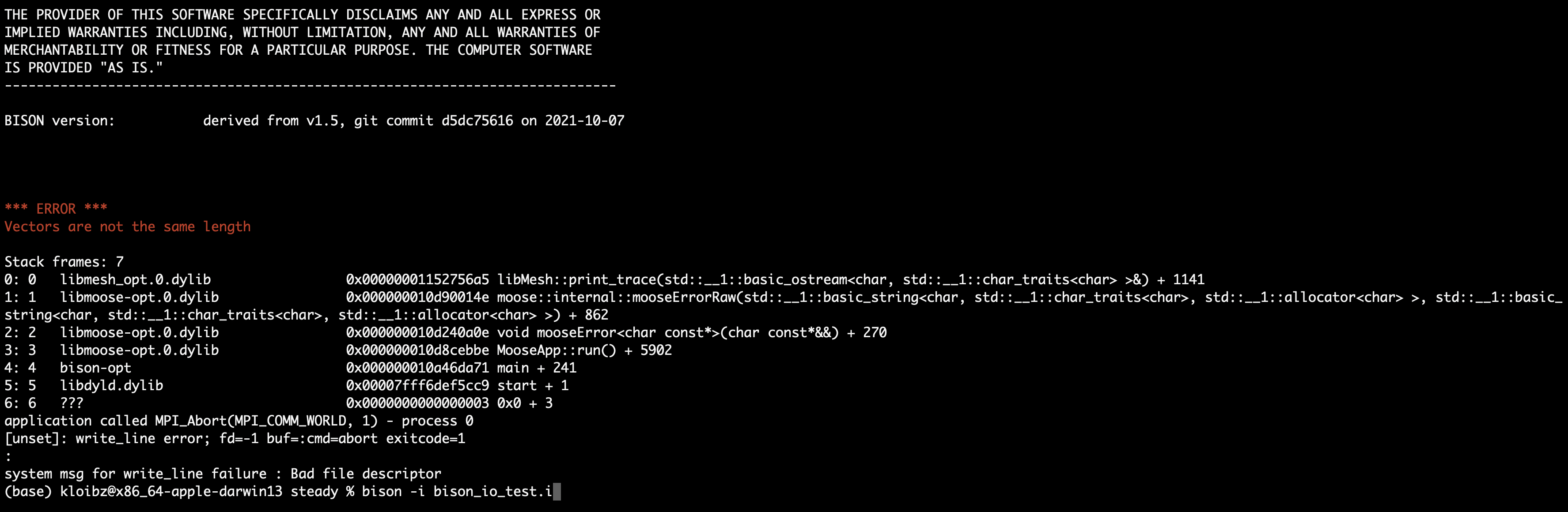 BISON "Vectors are not the same length" error · idaholab moose · Discussion #19165 · GitHub