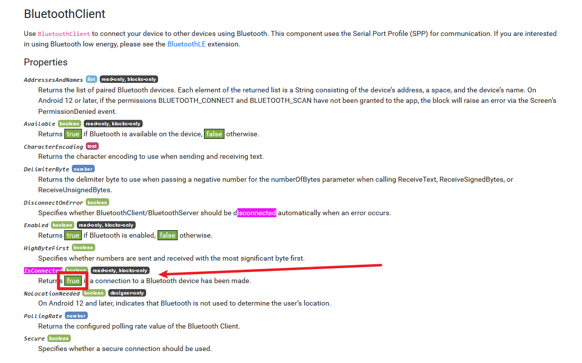 Spelling error of the documentation of BluetoothClient: frue → true · Issue #2938 · mit-cml ...