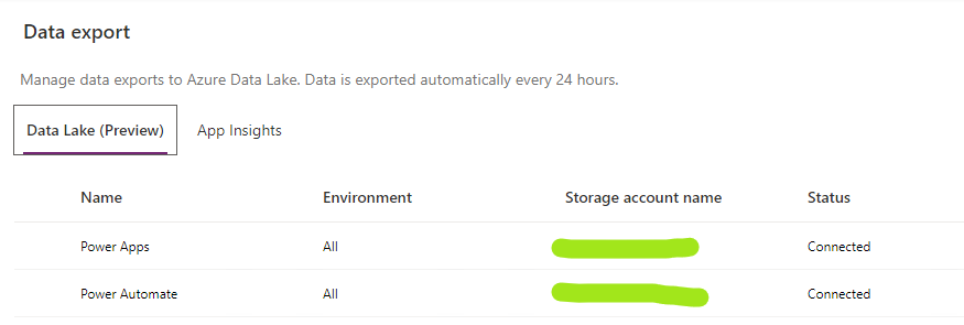 [CoE Starter Kit - BUG] Error with Data Export (with Data Lake). It does not populate the Power ...