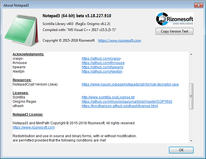 About dialog · Issue #292 · rizonesoft/Notepad3 · GitHub