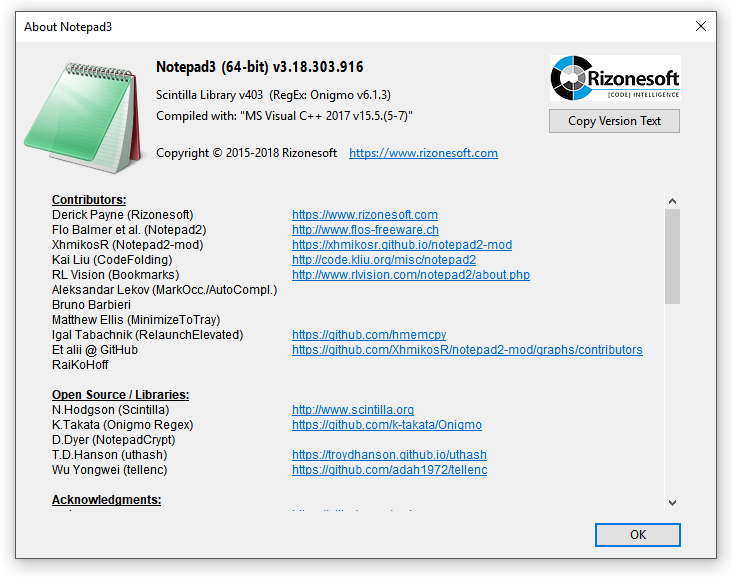 About dialog · Issue #292 · rizonesoft/Notepad3 · GitHub