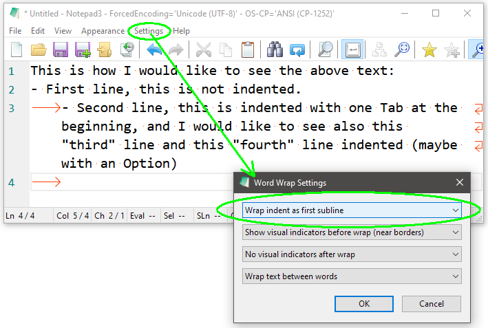 Indentation on Word-wrapped text · Issue #2755 · rizonesoft/Notepad3 · GitHub
