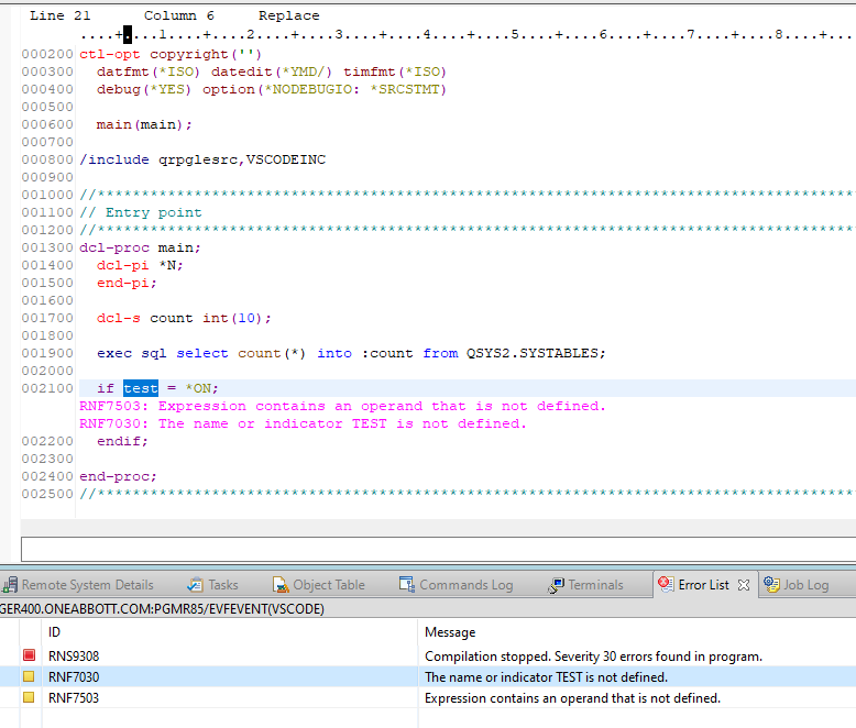 Errors not correctly cross-referenced to source (`*LVL2`) · Issue #405 · codefori/vscode-ibmi ...