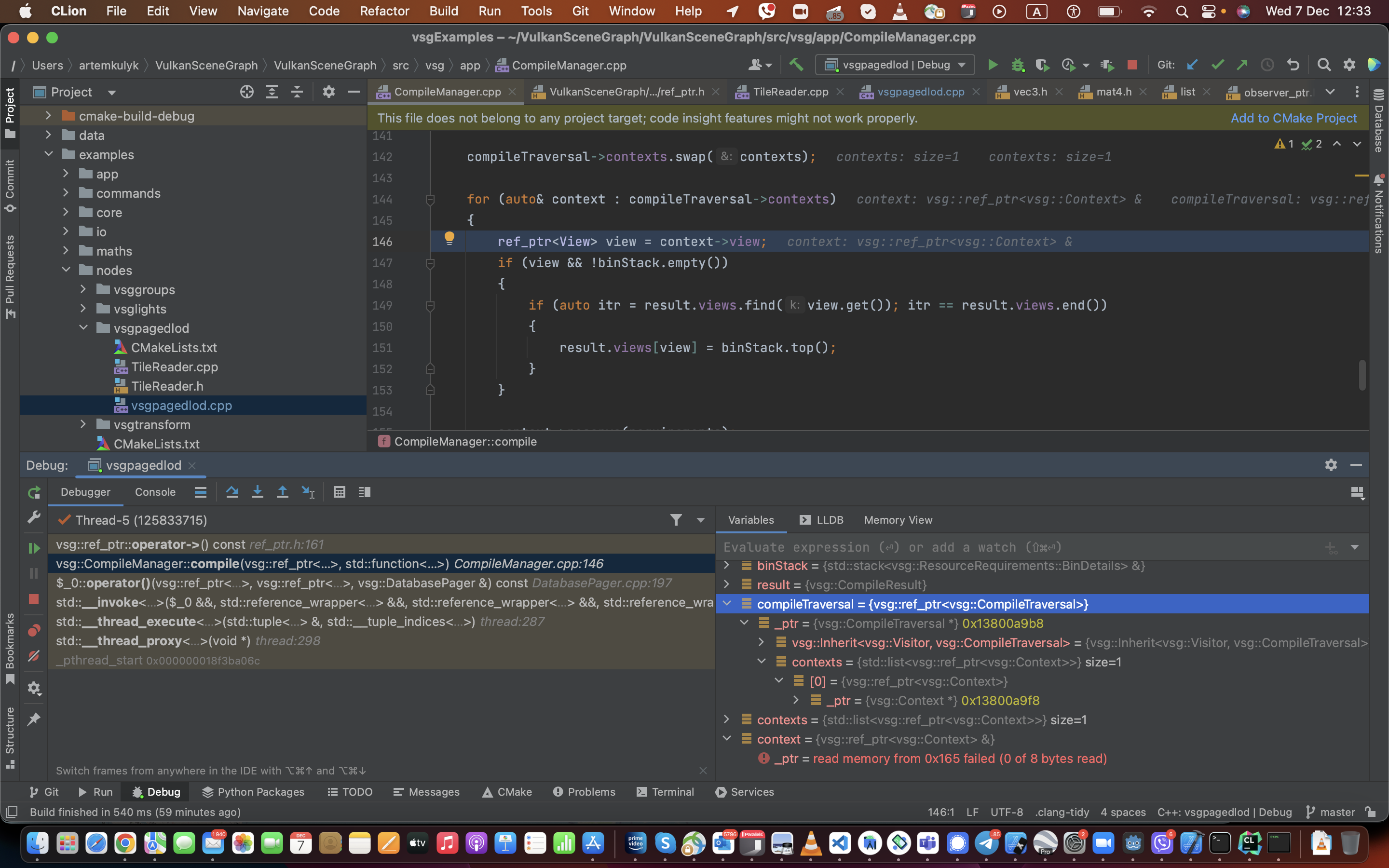 Crash (EXC_BAD_ACCESS) in vsg::CompileManager::compile() while running ...