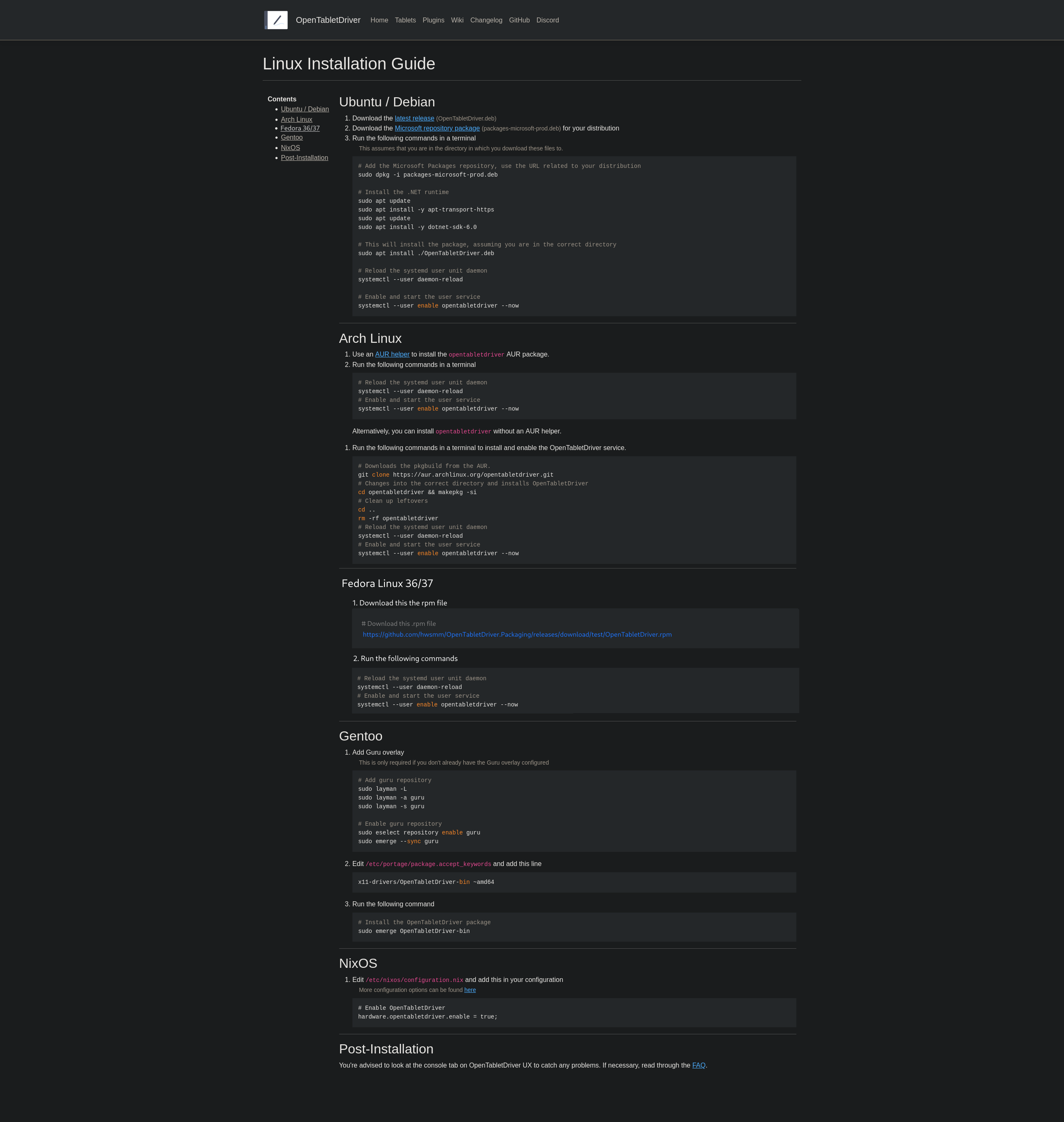 Better Fedora 36 and 37 installation instructions · Issue #2523 · OpenTabletDriver ...