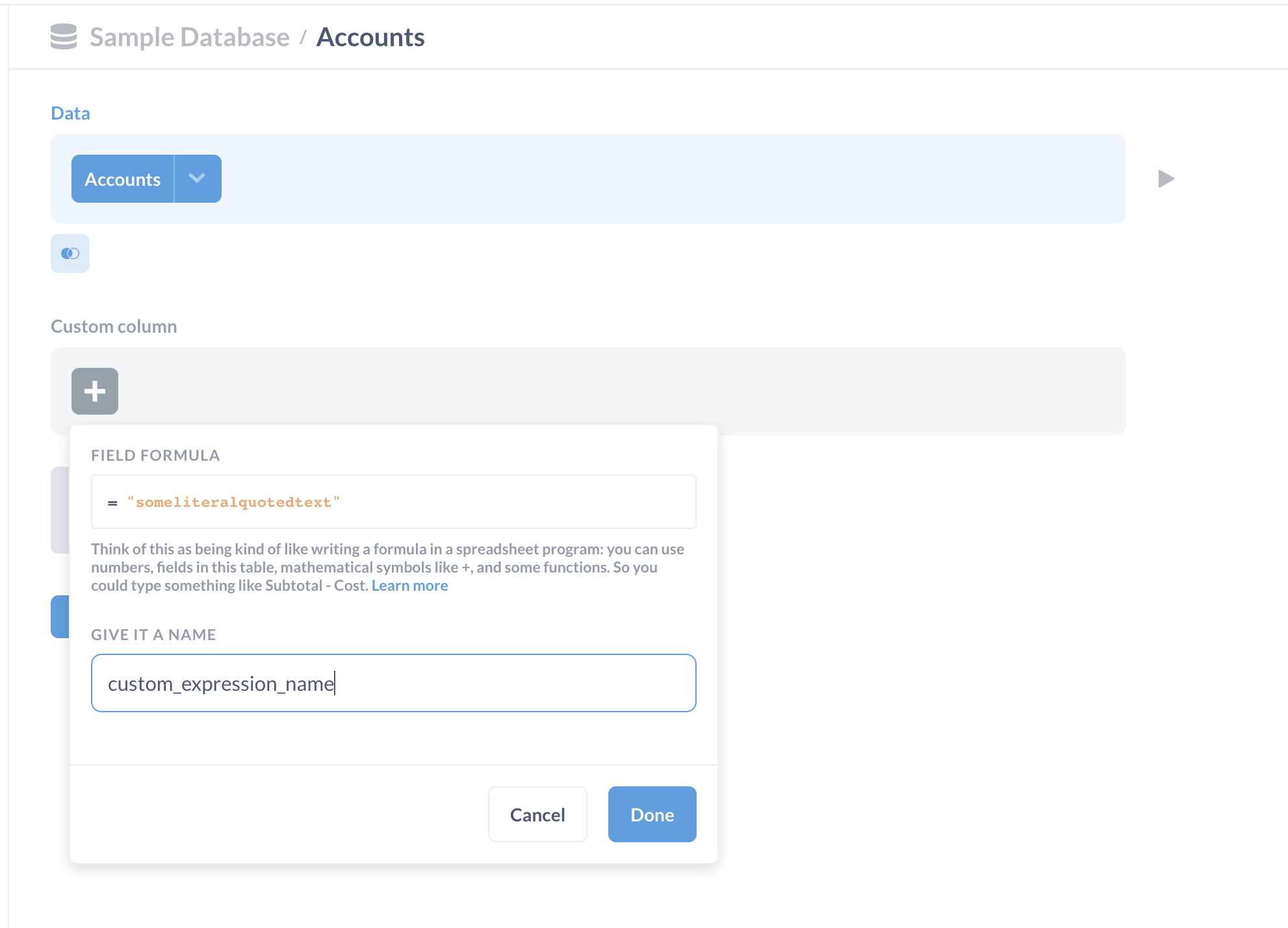 Custom column breaks when entering string, numeric or boolean value without function · Issue ...