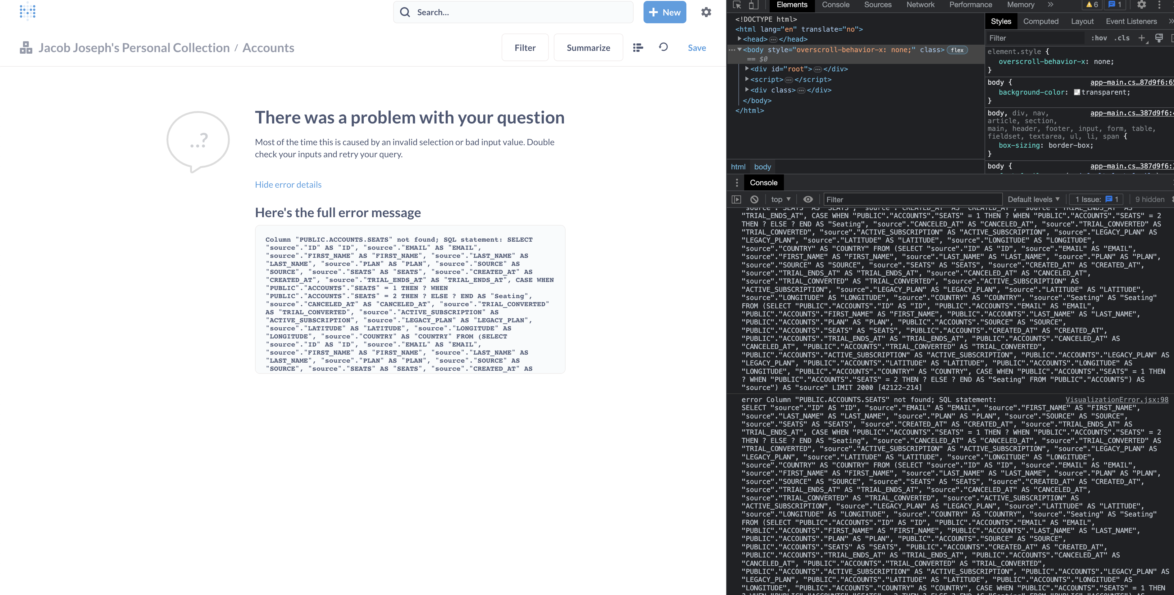 Changing column order on model view then almost saving without preview breaks model with custom ...