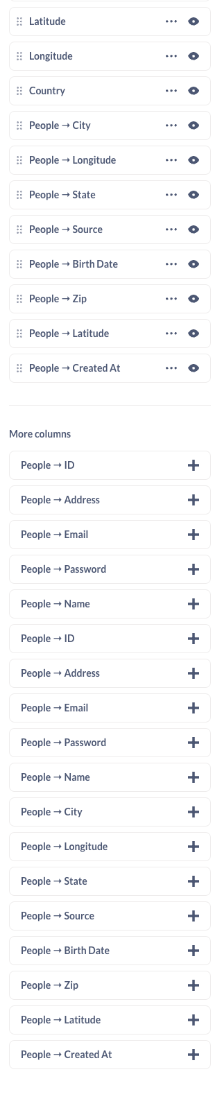 Adding columns with More Columns stops working after columns hidden on Saved Question datasets ...