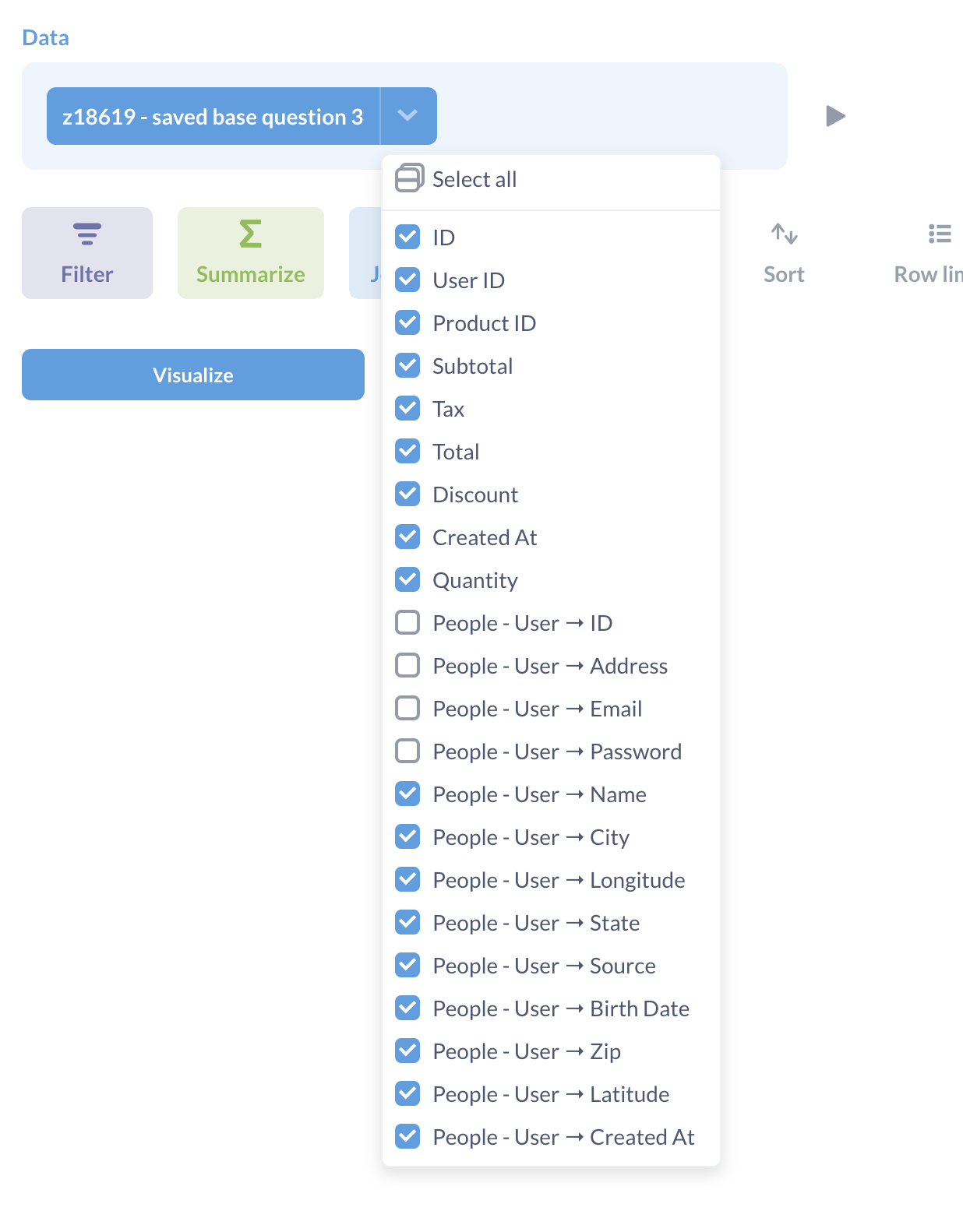 Unable to add joined columns in table settings after removing through notebook editor on nested ...