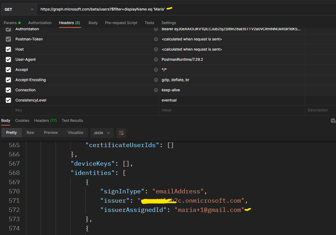 ADDB2C - Error to filter identities by issuerAssignedId(email) with alias · Issue #2061 ...
