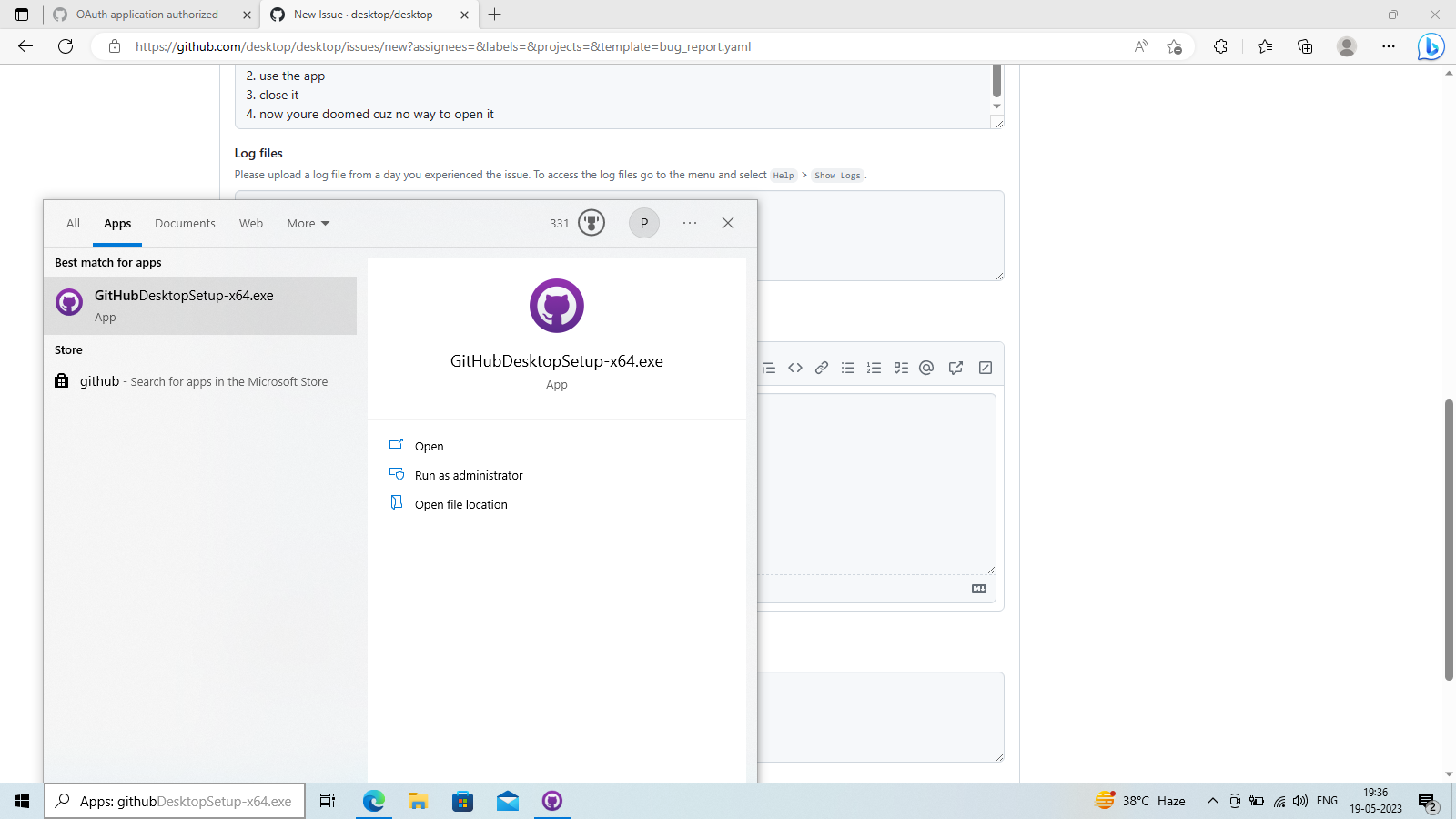 application problem · Issue #16726 · desktop/desktop · GitHub