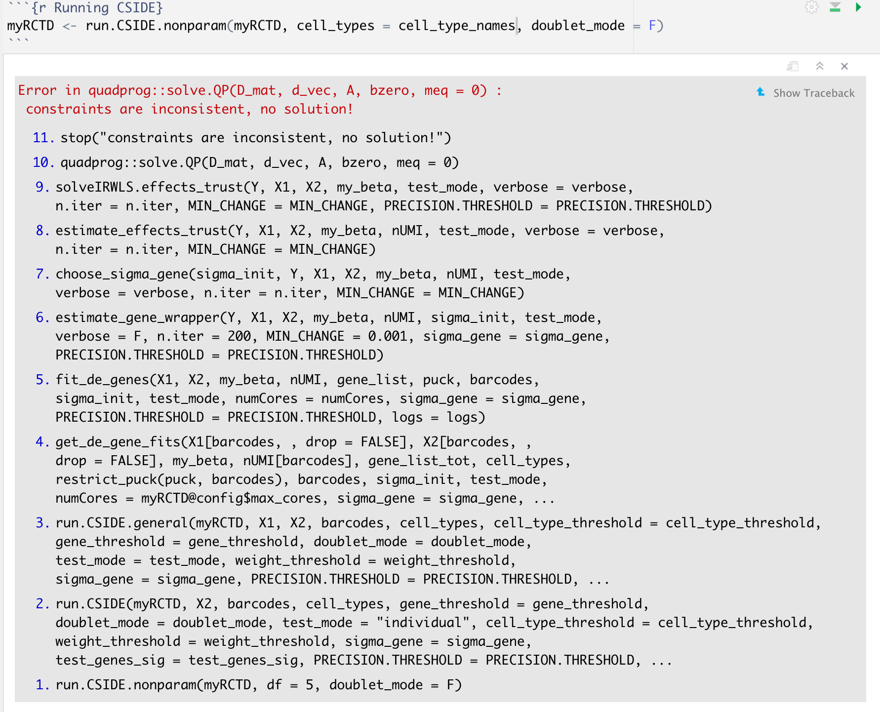 Error In Quadprog Solve Qp D Mat D Vec A Bzero Meq 0 When Running Nonparametric Cside