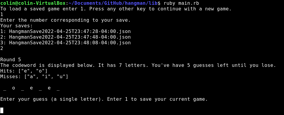 GitHub - chayre/hangman: Command-line hangman created with Ruby