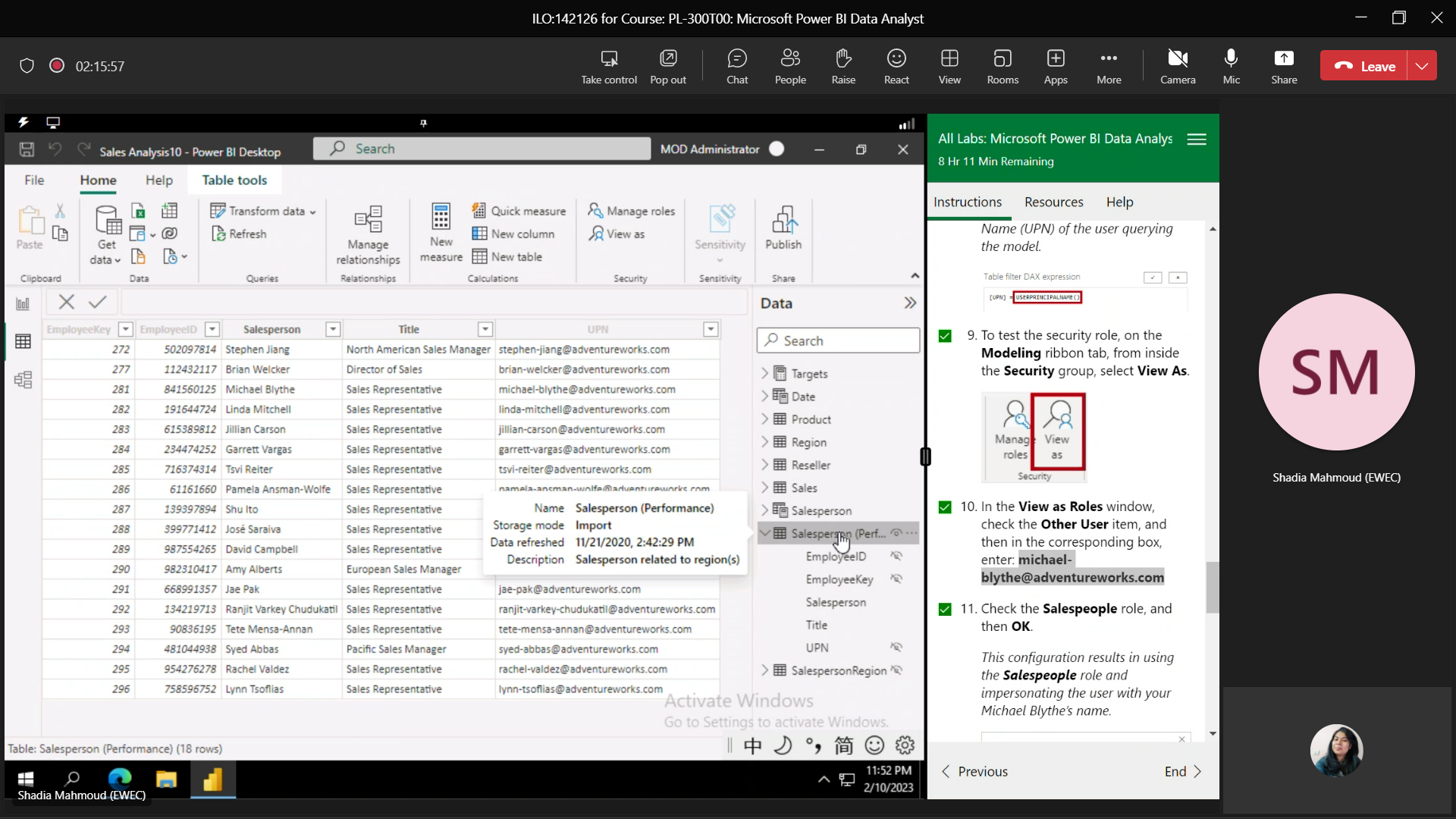 LAB 10 review security role, is not reflecting Michael Blythe's info as requested · Issue #165 ...