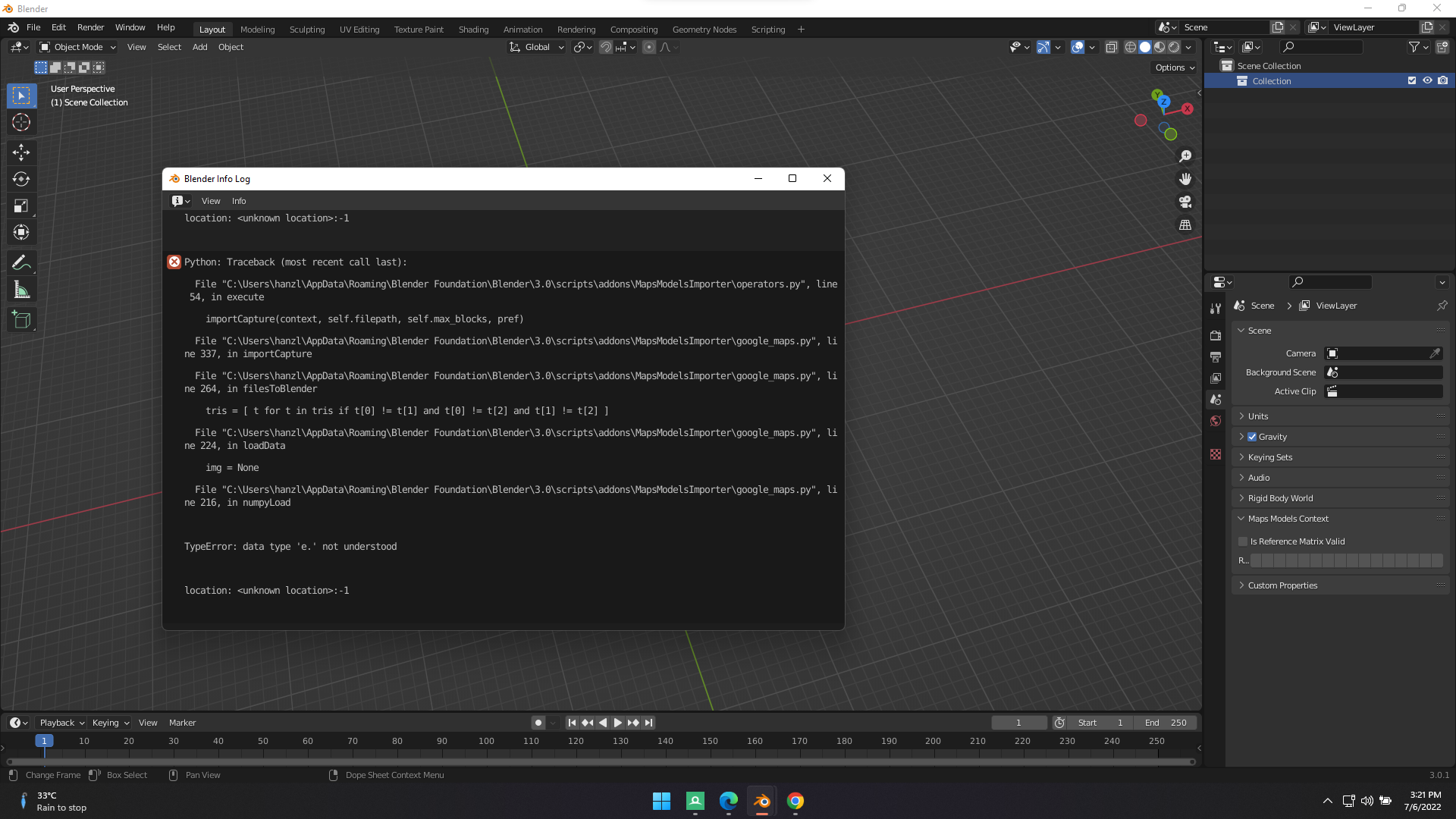 problems while importing in blender · Issue #229 · eliemichel/MapsModelsImporter · GitHub