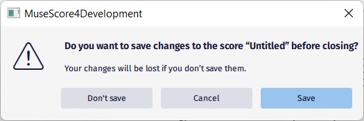 [MU4 Issue] Clicking Cancel in Save Dialog should not close project · Issue #9908 · musescore ...