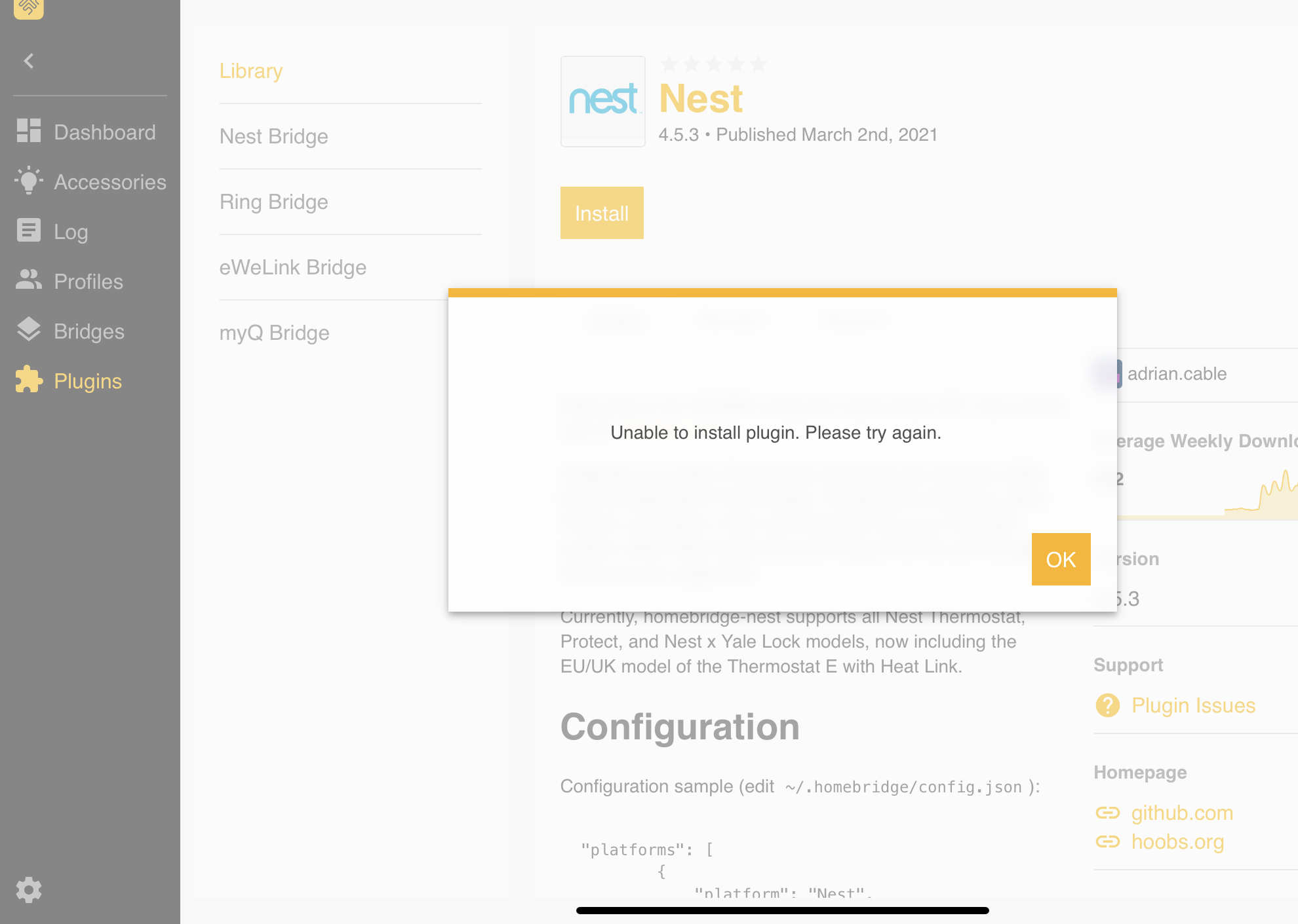 Plugin gone and will not install · Issue #422 · chrisjshull/homebridge-nest · GitHub