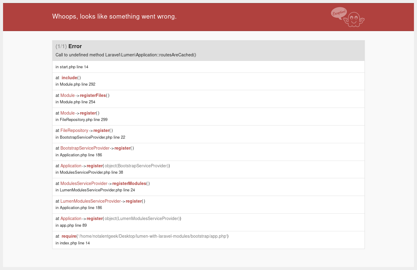 Working with Lumen and Laravel Modules, but I have no success. Details are inside. · Issue #594 ...