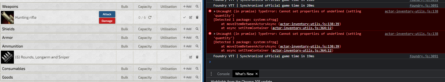 Reloading weapons fails and causes error · Issue #744 · foundryvtt-starfinder/foundryvtt ...
