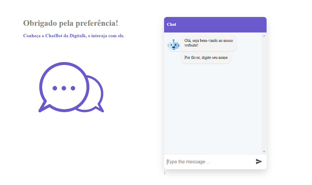 GitHub - AliceCostaAsC/ChatBot: Projeto Chatbot oferecido pela Digitalk