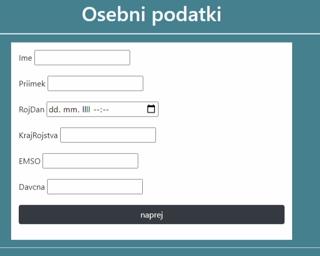 Stran za vnos osebnih podatkov · Issue #1 · PeroPero1337/EVloga · GitHub