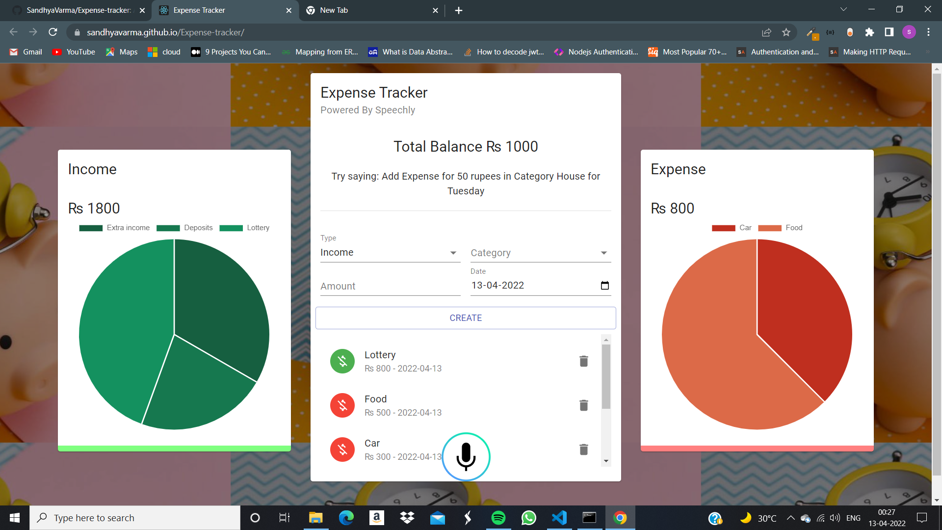 GitHub - SandhyaVarma/Expense-tracker: A Voice Powered Expense Tracker React App . A user can ...