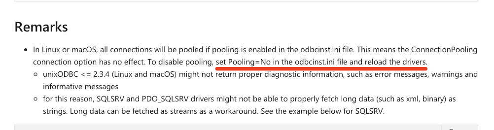 Connection pooling · Issue #1044 · microsoft/msphpsql · GitHub