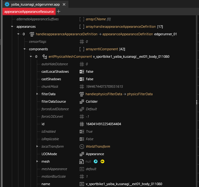 Appearances Null Components Mesh File Path · Issue 901 · Wolvenkitwolvenkit · Github
