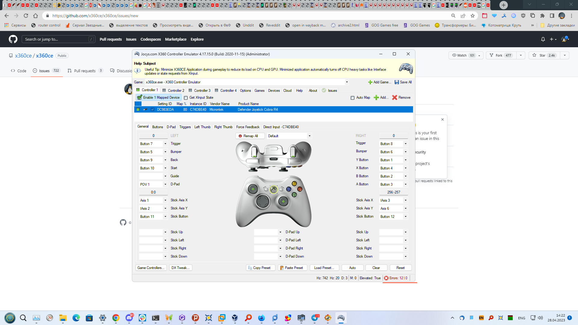 X360ce 4.13.15 stops responding to clicks. · Issue #1435 · x360ce/x360ce · GitHub