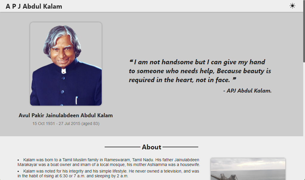 GitHub - GANESANGIDON/Tribute-page: Tribute page for Dr. APJ Abdul Kalam (the missile man of ...
