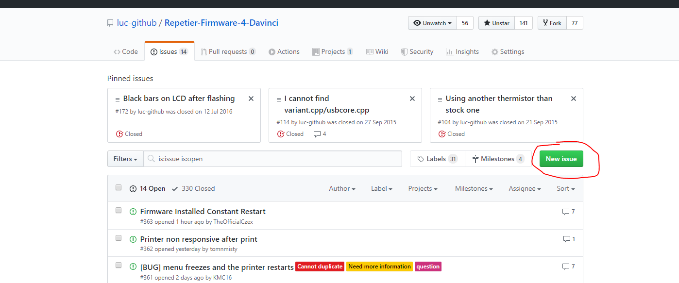 Firmware Installed Constant Restart · Issue #363 · luc-github/Repetier-Firmware-4-Davinci · GitHub