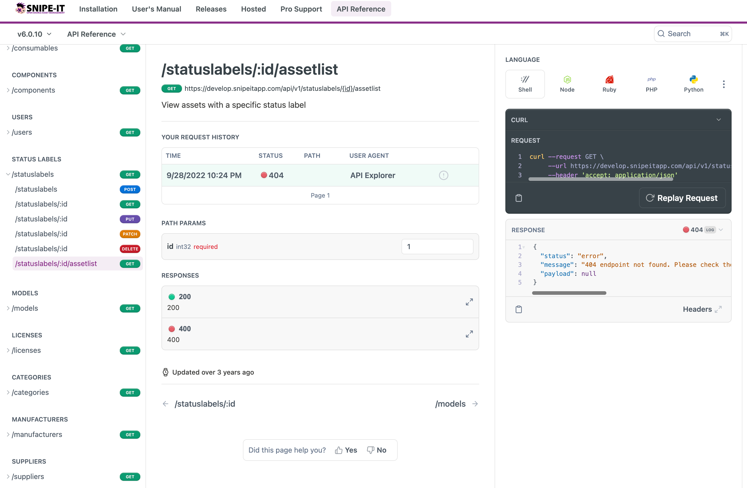 statuslabelsidassetlist API method is broken · Issue #11889 · snipe/snipe-it · GitHub