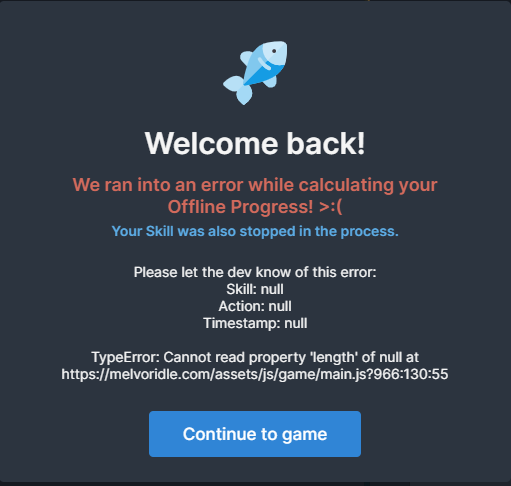 Error calculating offline progress · Issue #1154 · MelvorIdle/melvoridle.github.io · GitHub