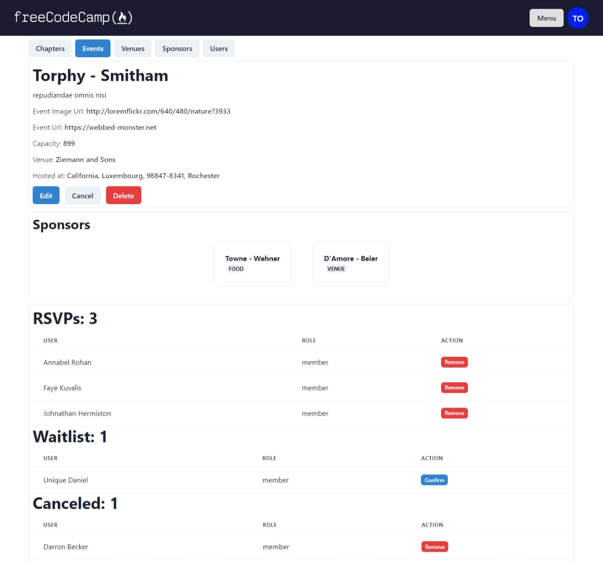 When member cancel their event (RSVP/attendee) their entry shouldn't be visible in EventPage ...